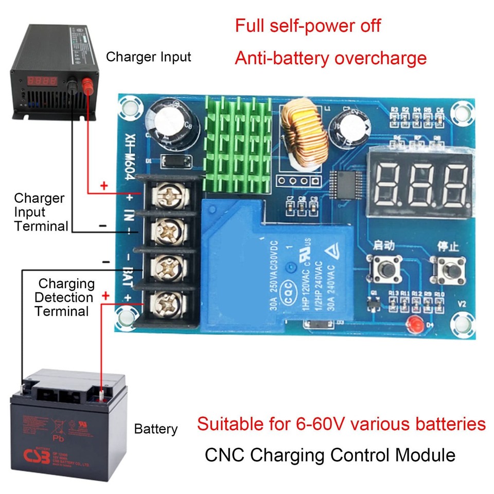 XH-M604 DC 6-60V Battery Charging Control Module with Digital Display ...