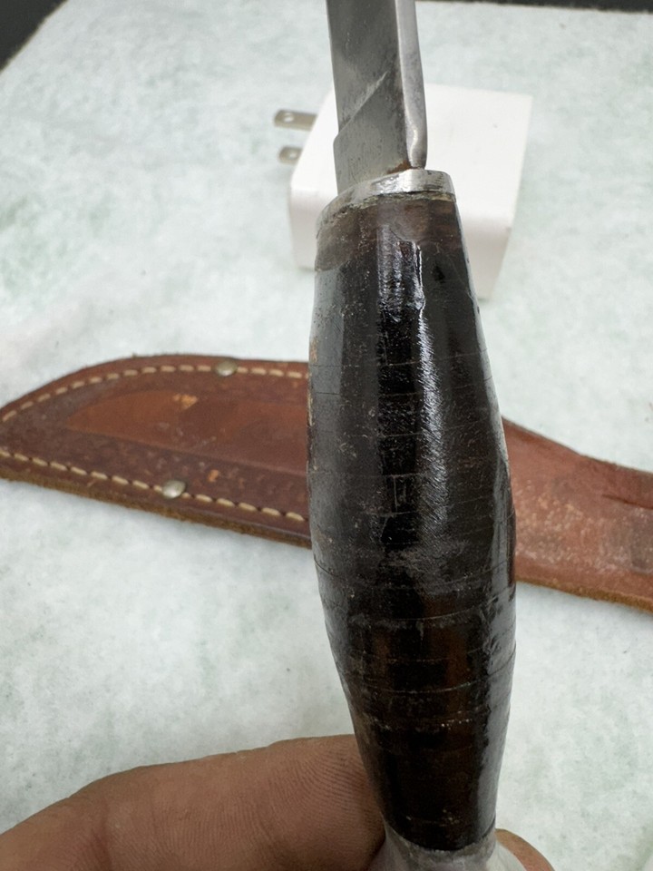 Vintage Kinfolk Fixed Blade Knife Leather Stacked Handle & Sheath #9 | eBay