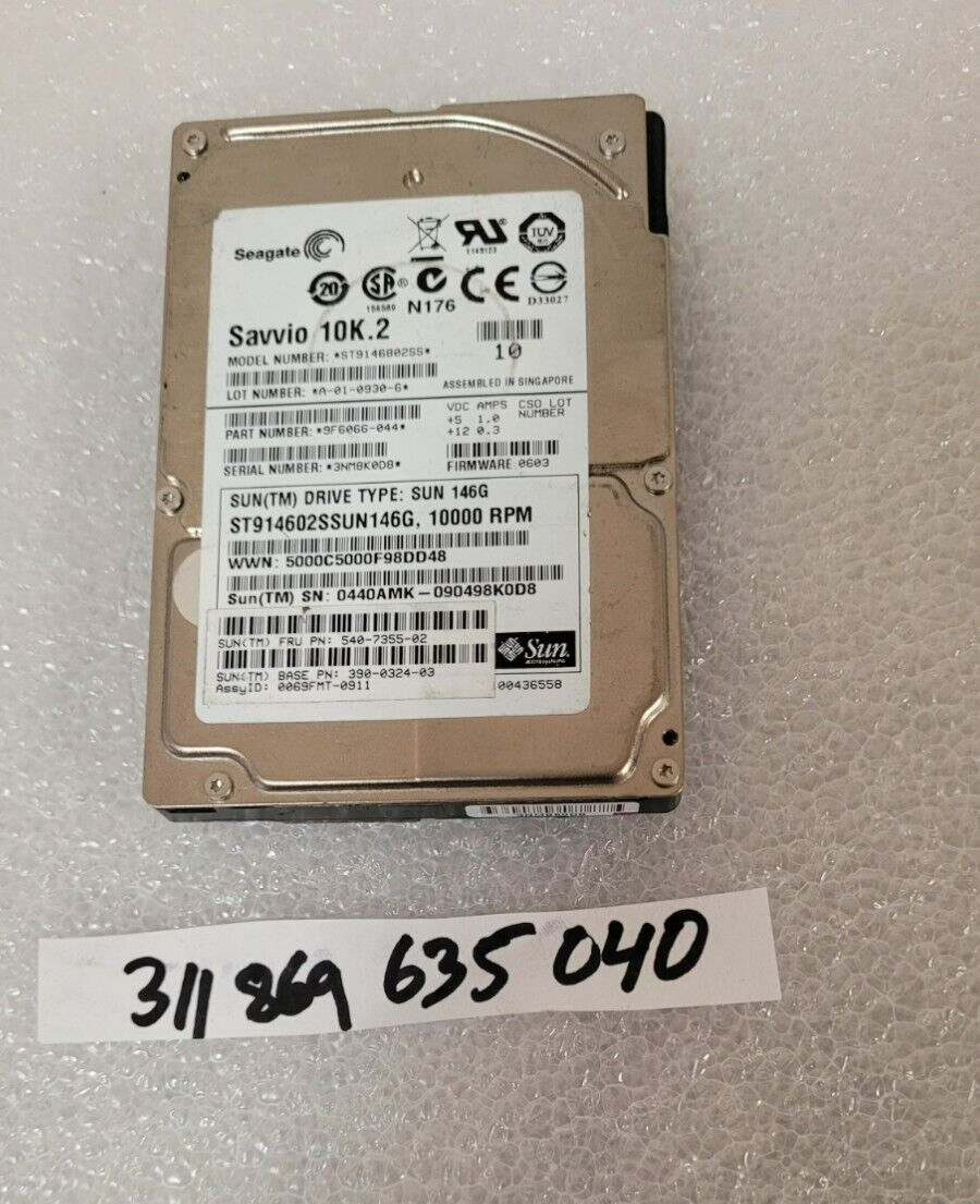Seagate Savvio 10K RPM 146GB 2.5" SAS HDD 9F6066-044 ST9146802SS FW ...