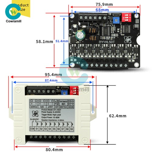 DC9-24V 60W Voice Broadcast Module one-on-one MP3 Prompt Trigger Board ...