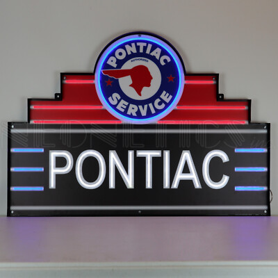 Pontiac Flex LED Neon sign 39" Art Deco Garage Wall lamp Steel Case ...