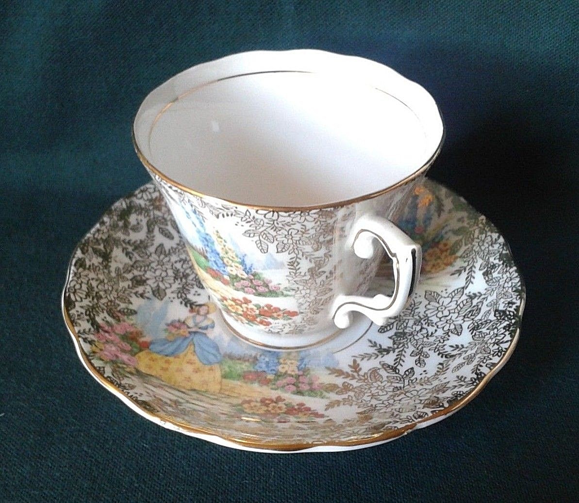 COLCLOUGH TEACUP & SAUCER BONE CHINA TEA SET DUO CRINOLINE LADY AND ...