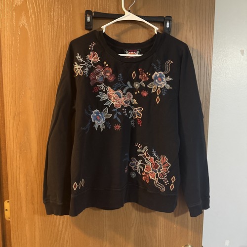 Johnny Was Embroidered Pullover Sweatshirt Size M | eBay