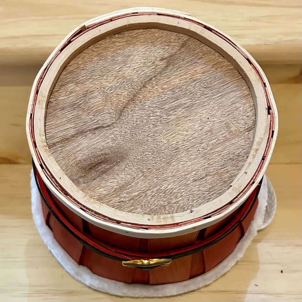 Santa Claus Red Wood Wicker Apple Basket White Hat Plush Handles ...