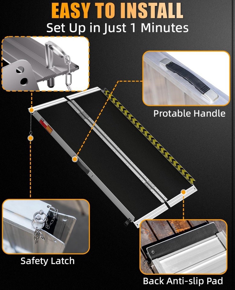 VNN Portable Wheelchair Ramp 4FT, Non-Slip Aluminum Folding Handicap ...
