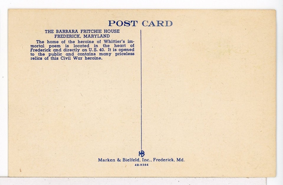 Barbara Fritchie House, Frederick MD 1930 - 1945 Roadside America ...