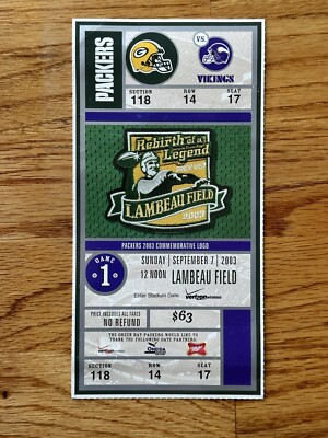 NFL 2003 09/07 Minnesota Vikings at Green Bay Packers 4x8 Commemorative ...