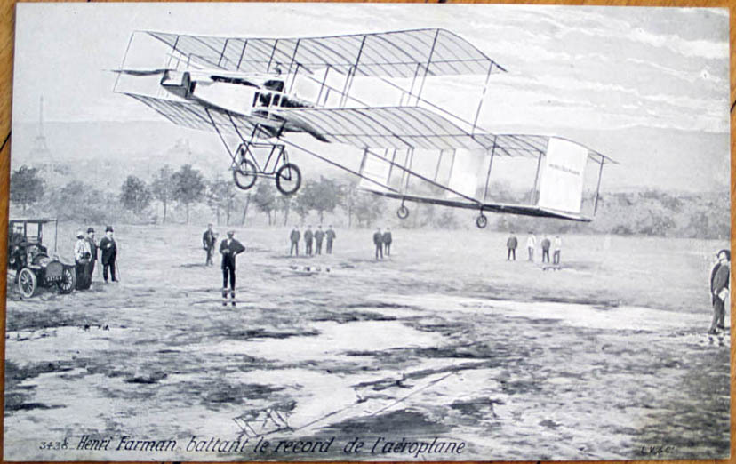 1908 French Aviation Postcard: Henri Farman Airplane/Biplane, Battant ...