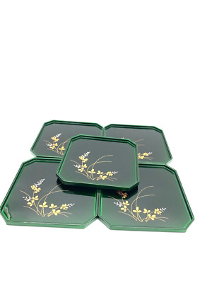 Japanese Tamamushi-nuri sweets plate, individual plate, set (5 ...