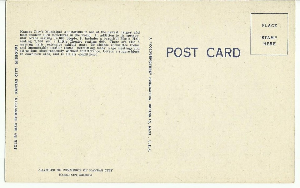 Municipal Auditorium Kansas City Missouri Unsent Vintage MO Linen ...