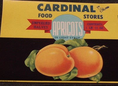 Vintage Cardinal Food Stores Apricots Can Label Hale-Halsell Co ...