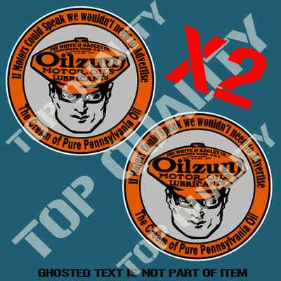 VINTAGE OILZUM GASOLINE OIL Decal Sticker X2 Petroliana Man cave Garage ...