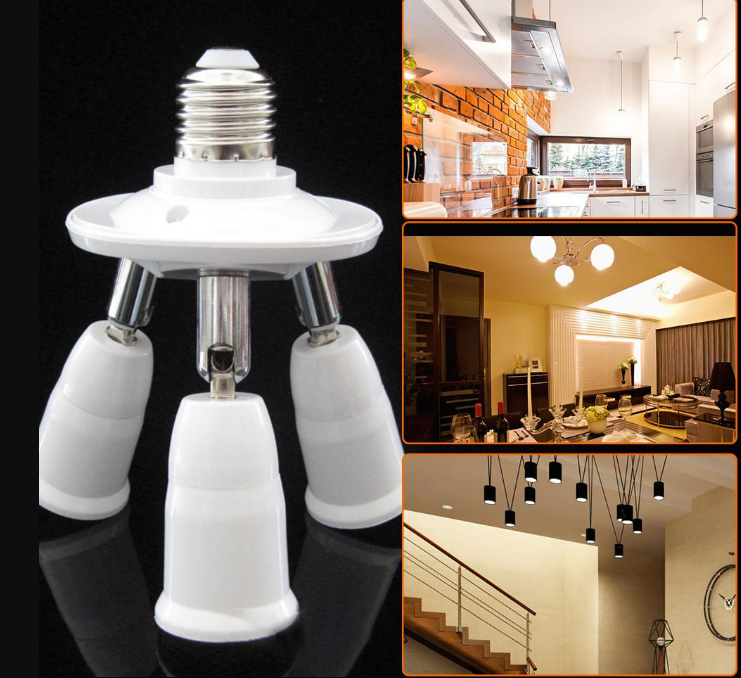 3 in 1 Light Socket Splitter Base Flexible Extended E27 Adapter ...