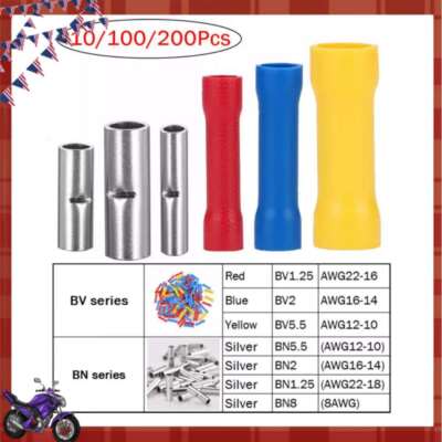 50-200× Straight Electrical Wire Connectors Ferrule Butt Splice Crimp ...