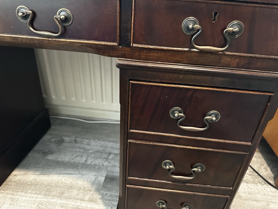 Vintage red leather top captain desk | eBay UK