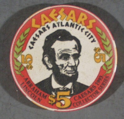$5 FIVE DOLLAR 1993 CAESARS ATLANTIC CITY, ABRAHAM LINCOLN GAMING CHIP TOKEN | eBay
