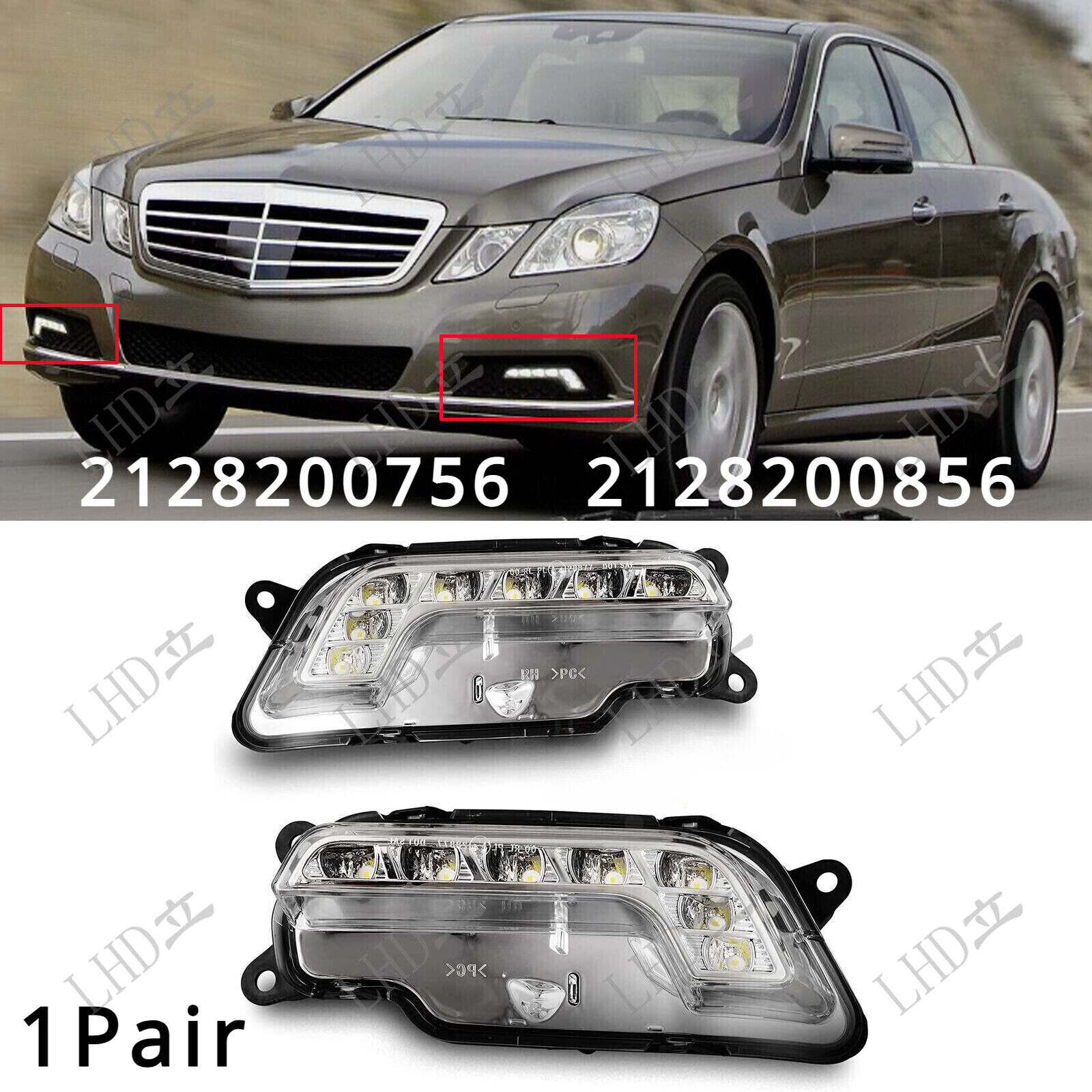 1 Pair LED Daytime Running Light Lamp For 2010-16 Mercedes W212 E350 ...