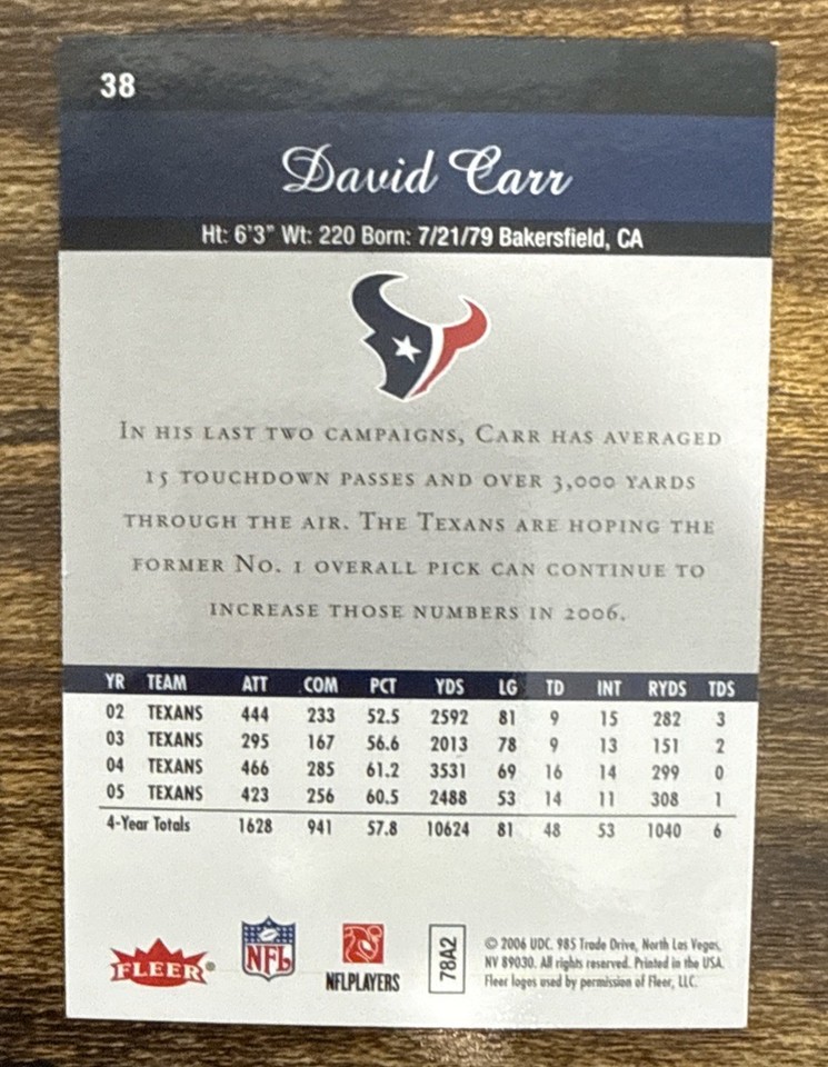 David Carr 2006 Flair Showcase Texans #38 Near Mint | eBay