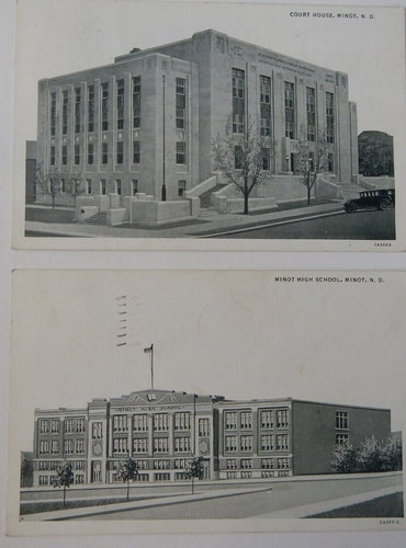 Lot of 2 Vtg Postcards Minot ND Courthouse and Minot High School 1938 ...