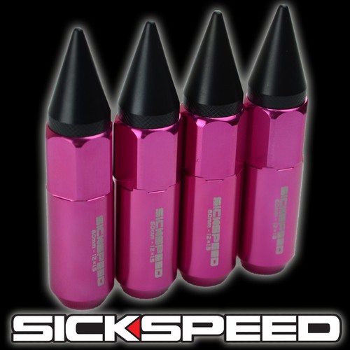 4 PINK/BLACK SPIKED ALUMINUM EXTENDED TUNER LUG NUTS WHEELS/RIMS 12X1.5 ...