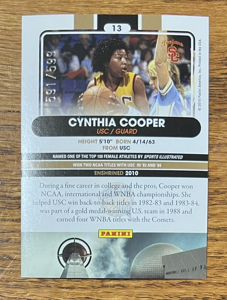 Cynthia Cooper 2010 Panini Basketball Hall of Fame Card #13 - 591/599 ...