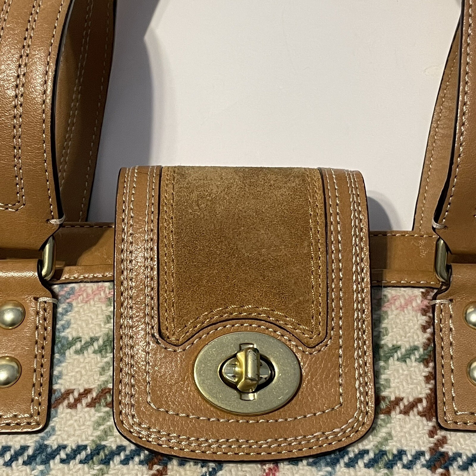 COACH Hamptons Tattersall Wool Tweed Plaid Handbag Purse Satchel E0971 ...