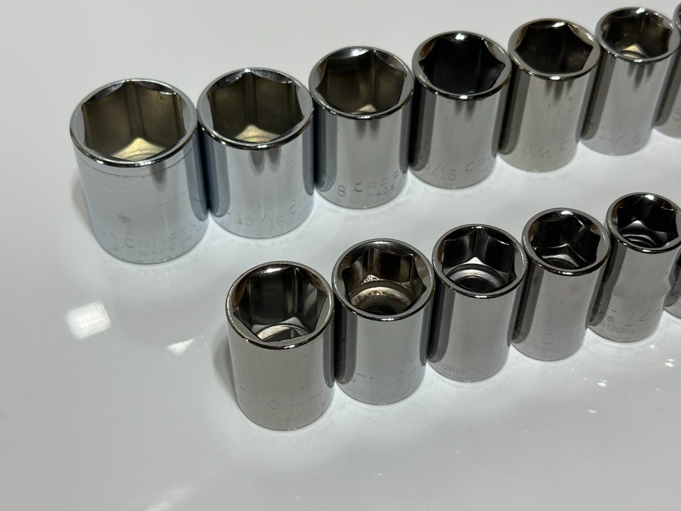 Craftsman USA G (NOS) 20pc SAE & Metric Shallow Socket Set 1/2" Drive 6 ...