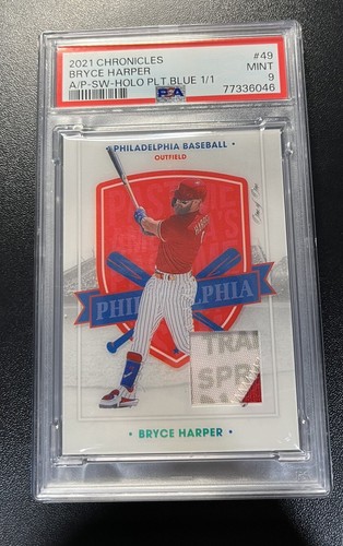 2021 Chronicles Bryce Harper 1/1 game used tag patch Phillies PSA 9 ...
