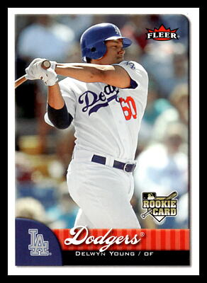 2007 Fleer #348a Delwyn Young gray "LA" team logo Dodgers Baseball NM ...