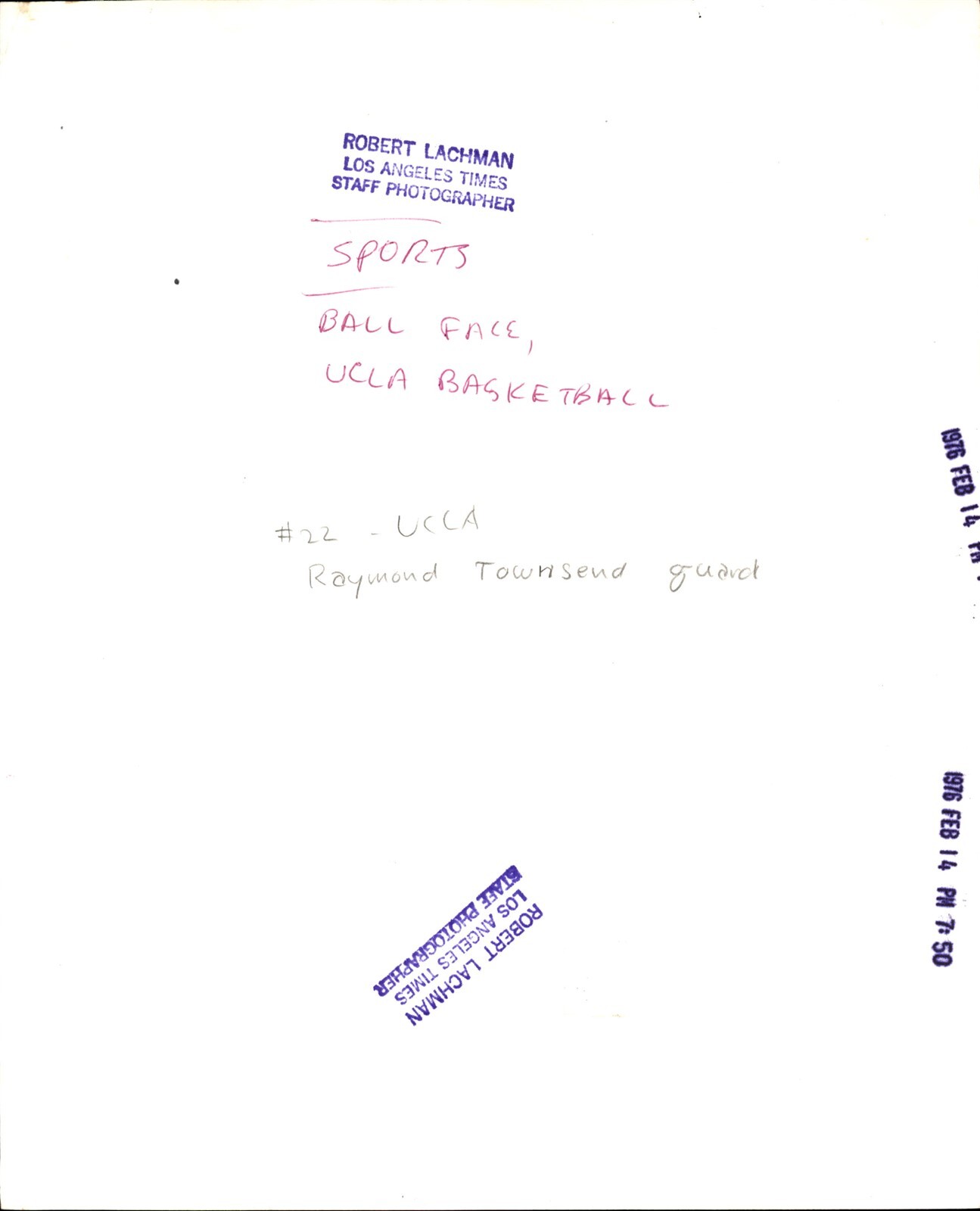 LD300 1976 Original Robert Lackman Photo RAYMOND TOWNSEND UCLA BRUINS ...