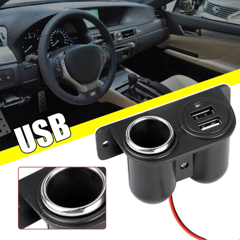 Car Cigarette Lighter Auxiliary USB Dual Power Outlet DC 12V Socket ...