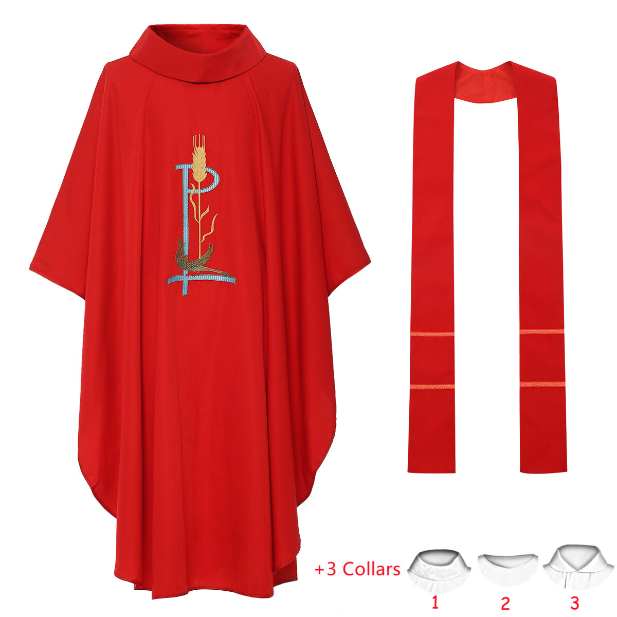 Catholic Red Chasuble with Bird Wheat Embroidered Priest outer Vestment ...