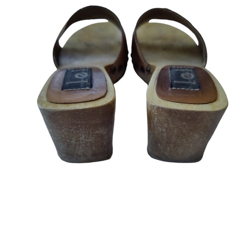 Vintage Y2K 90s Sz 8 LEI Diedre Clog Brown Leather Patchwork Wood Wedge ...