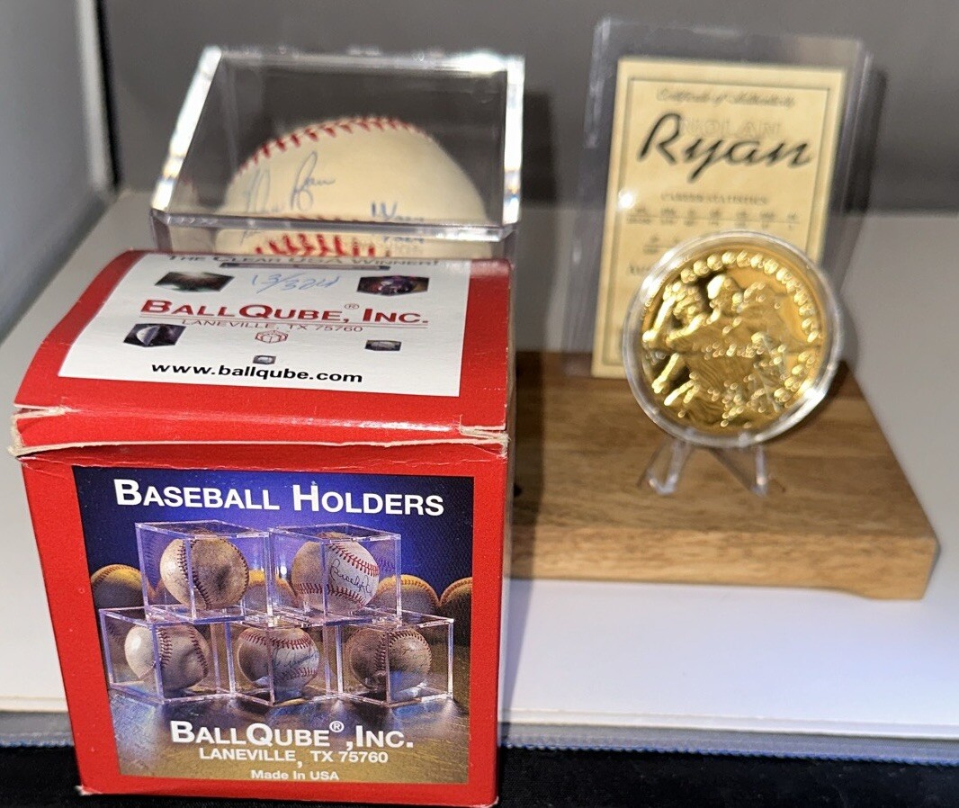 NOLAN RYAN Highland Mint Autographed Baseball & Gold overlay coin set ...