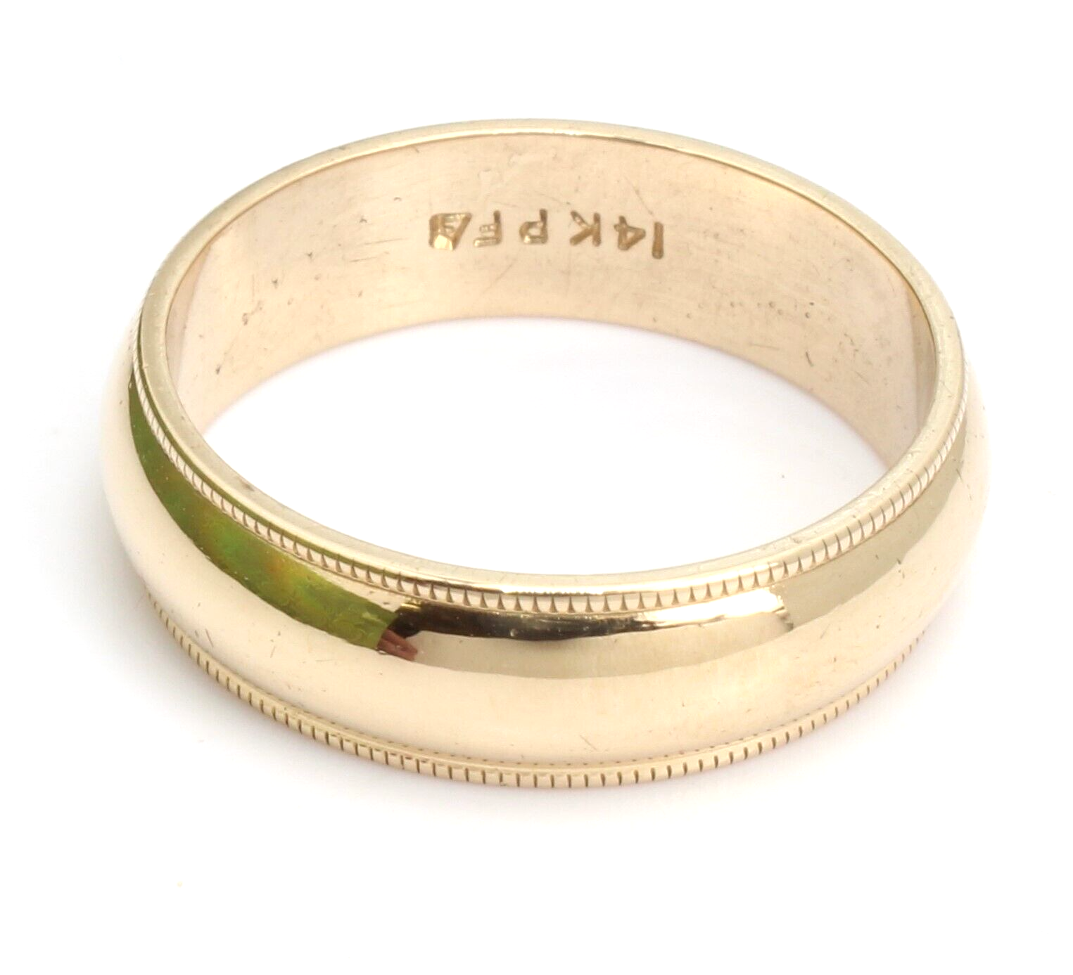 + 14k 6.7g Yellow Gold Ribbed 6mm Mens Ladies Wedding Band Ring Large ...