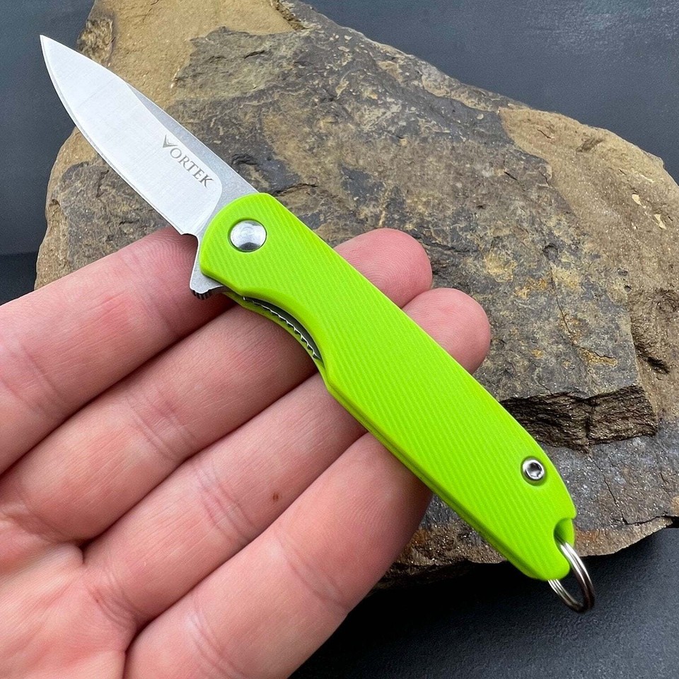 VORTEK PIKA Lime Green D2 Ball Bearing Flipper Blade EDC Keychain ...