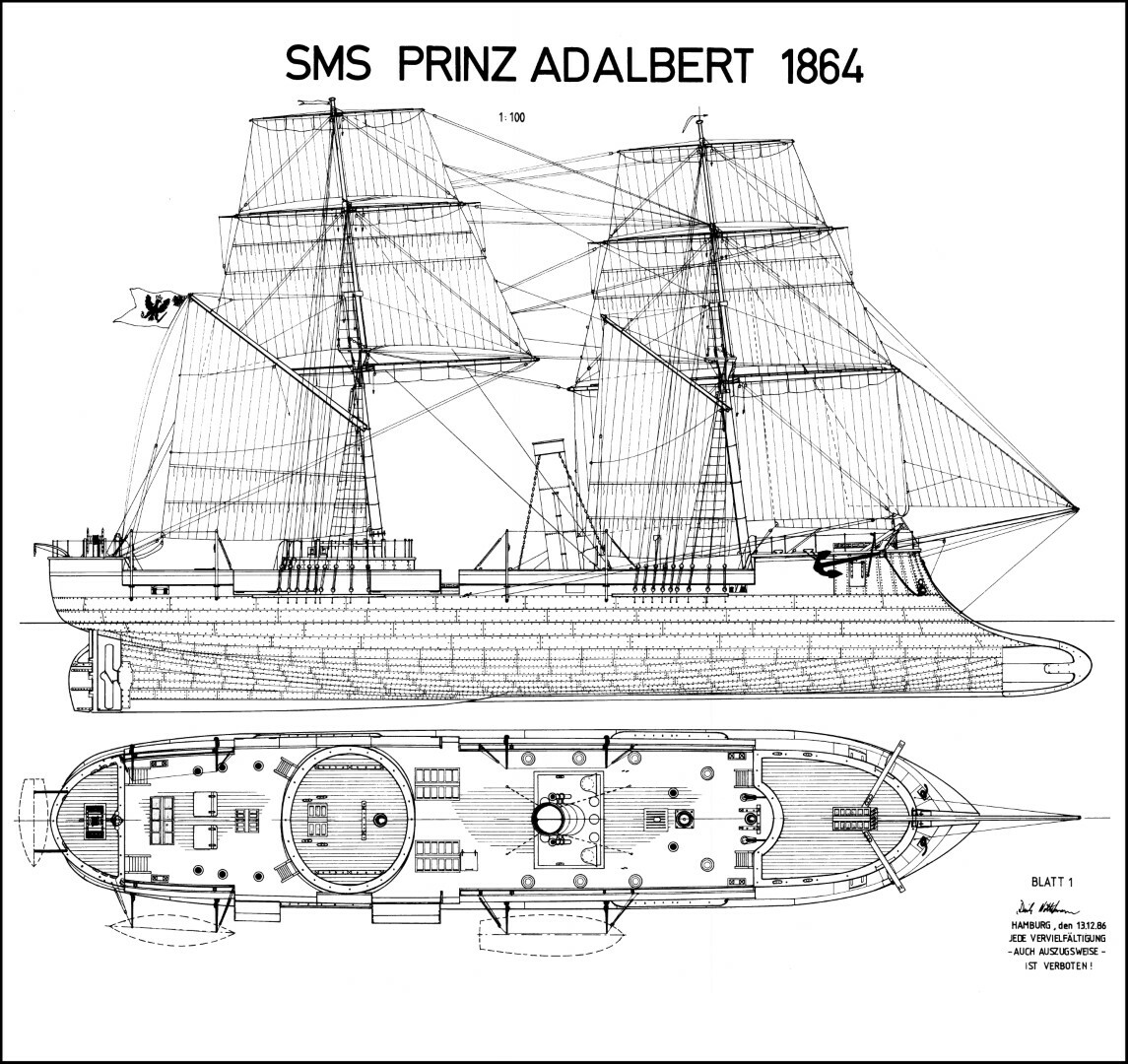 SMS PRINZ ADALBERT (1864), Schlachtschiff. Modellbauplan M 1:100 | eBay