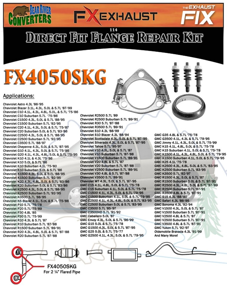 FX4050SKG 2 1/2" Triangle Exhaust Split Flange Kit For 2 1/4" OD Flared ...