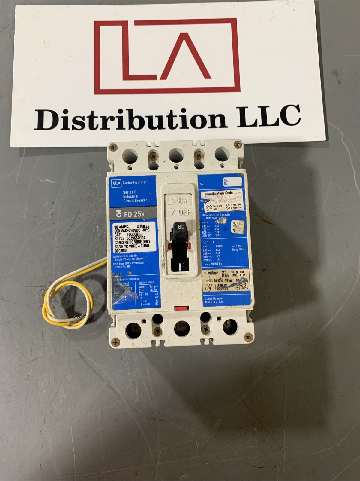 Cutler Hammer FD3080 80 AMP 600V 3Pole Breaker Shunt Trip SNT1RP08K FD ...