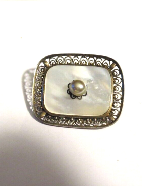 Vintage Silver 835 W + N Filigree Pin Brooch Mother o… - Gem