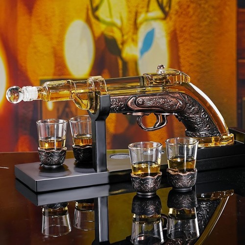 Whiskey Decanter Gun With Glasses Vintage Collectible Bottle Stopper ...