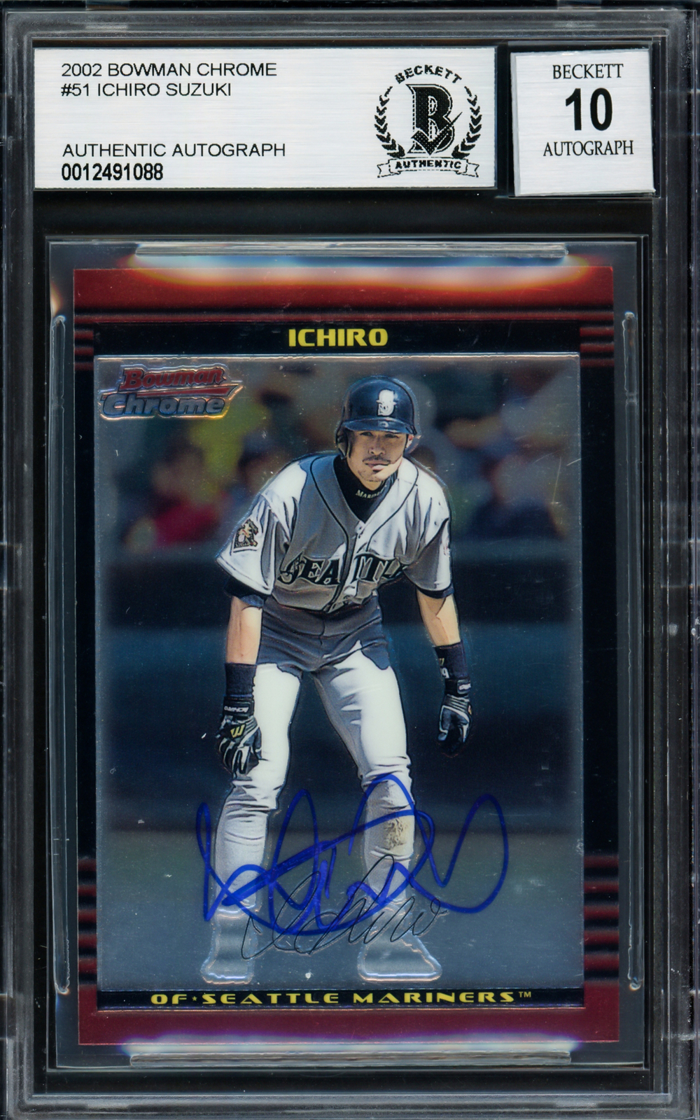 ICHIRO SUZUKI AUTOGRAPHED 2002 BOWMAN CHROME CARD GEM 10 AUTO BECKETT ...