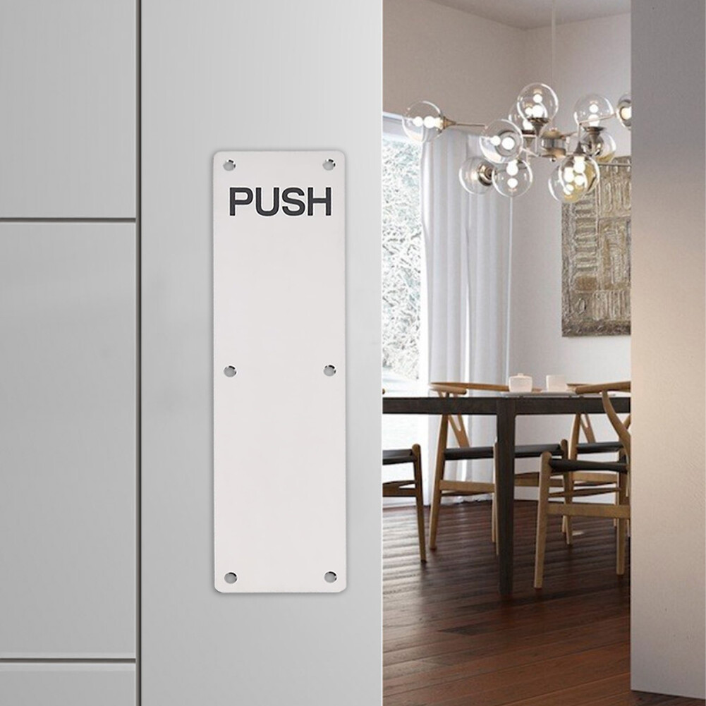 With Without Pull Silver Door Handle 1 Push Plate 30x8cm Sliding Screw ...