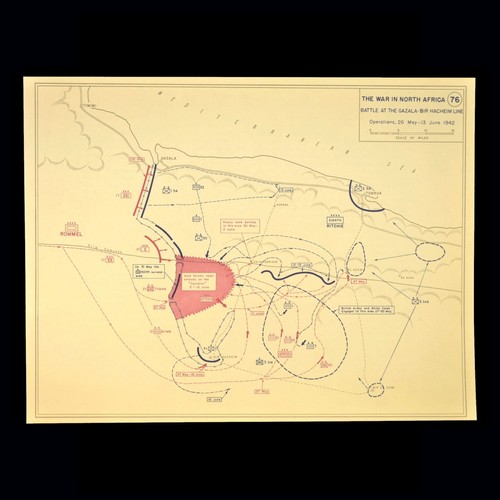Vintage Battle of Gazala Map North Africa Bir Hakeim Line WWII World ...