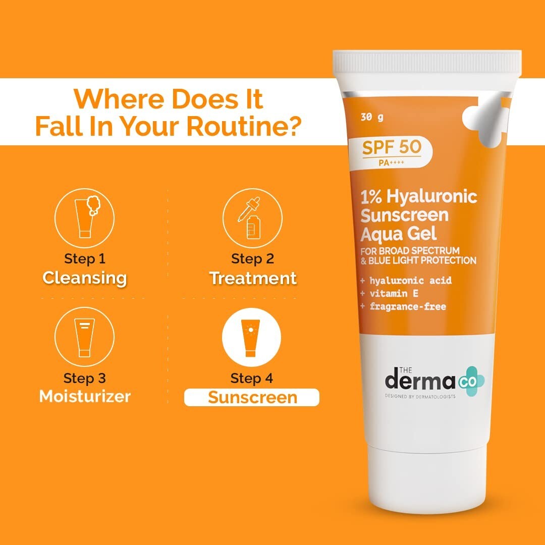 The Derma Co 1% Hyaluronic Sunscreen Aqua Gel SPF 50 PA++++ 30 gm Free ...