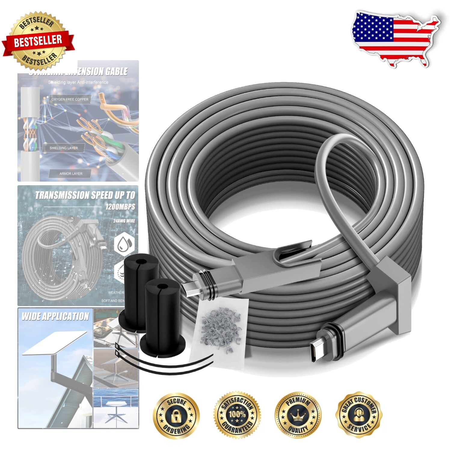 High-Speed 75FT Starlink Extension Cable with Clips - Plug & Play ...