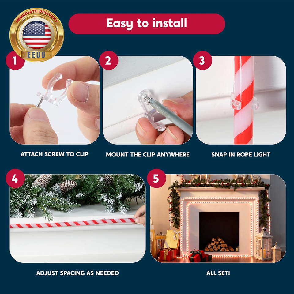 40FT LED Candy Cane Rope Lights, Waterproof Outdoor 360 LED Christmas ...