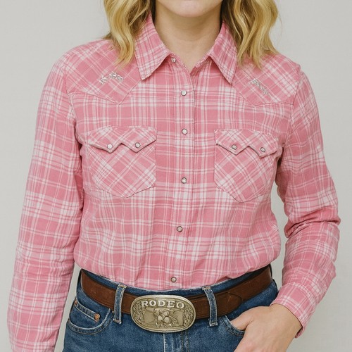 Cowgirl Legend Pink Plaid Western Shirt L Rhinestones Embroidered Rodeo ...
