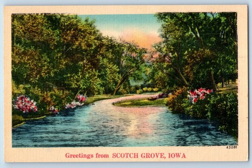 Scotch Grove Iowa IA Postcard Greetings Exterior View Lake Ricer c1940 ...