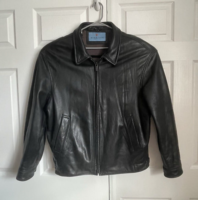 Men’s Kenneth Cole Reaction 100% Black Leather Bomber Jacket XXL READ ...